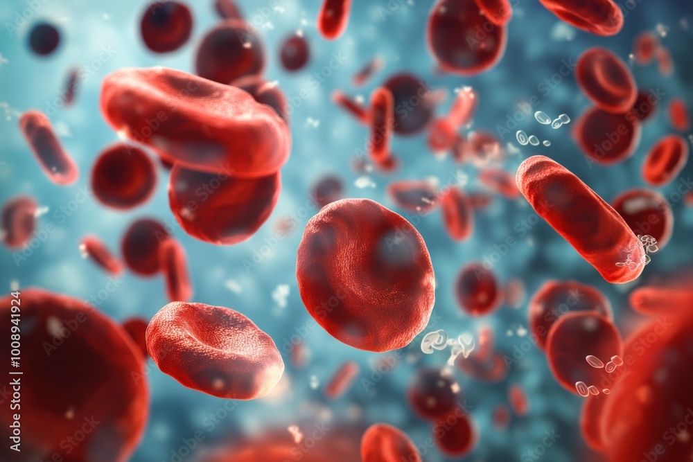 Erythrocytes in motion, dynamic, blood cells flowing, transporting ...