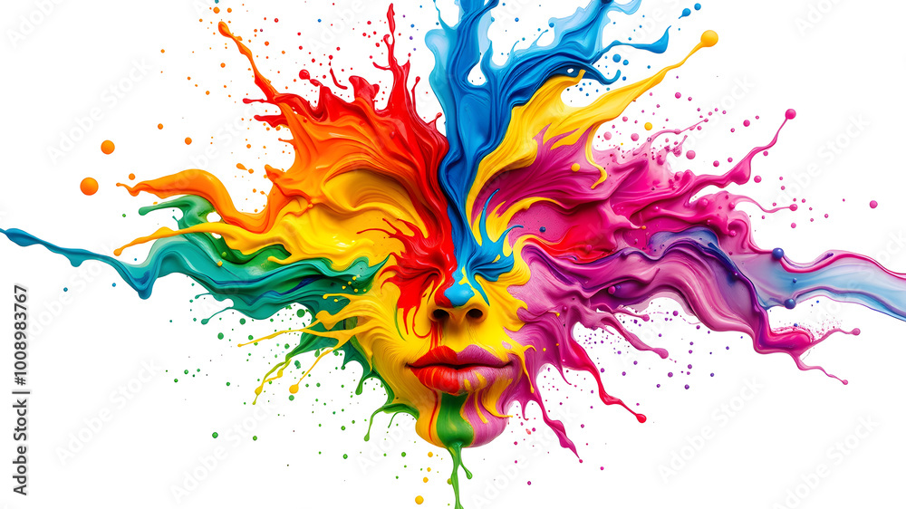 A colorful splash of face shape paint, amazing splashscreen artwork ...