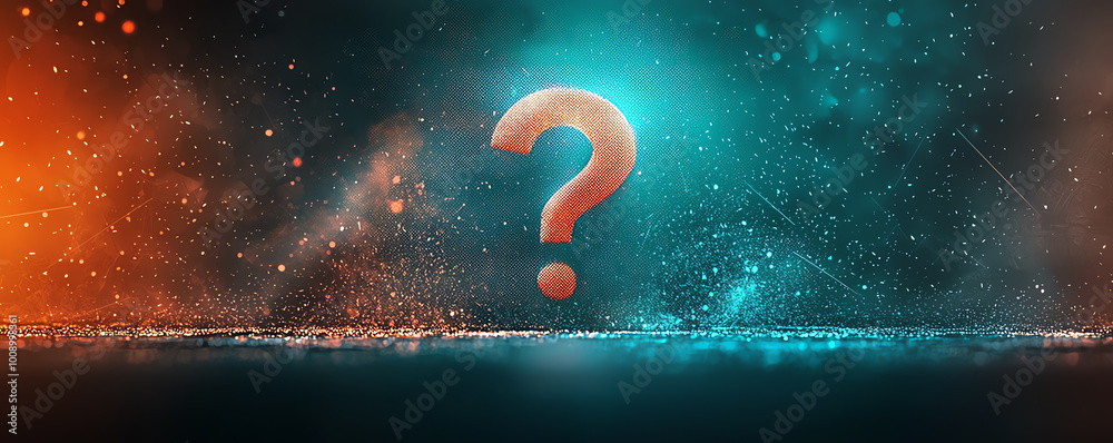 Large bold question mark symbol with glowing edges, set in a futuristic ...