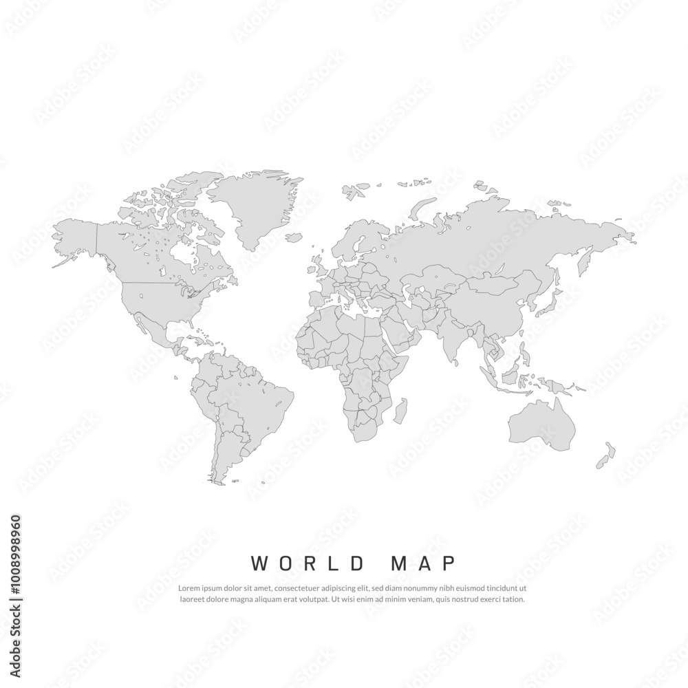 World map. Grey simple vector map. Silhouette map. EPS Vector Stock ...