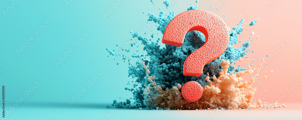 Bold question mark symbol with rough, textured surfaces, floating on a ...