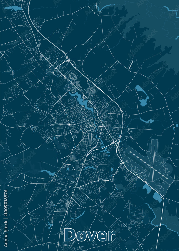 A detailed map of Dover, featuring a network of roads and streets, with ...
