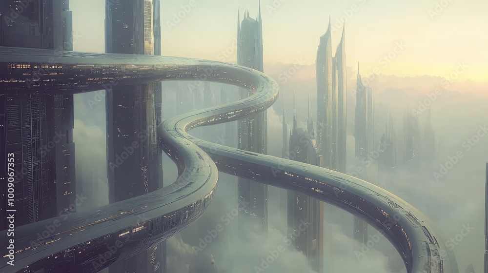 Gravity-defying skyscrapers float and twist, their shapes connected by ...