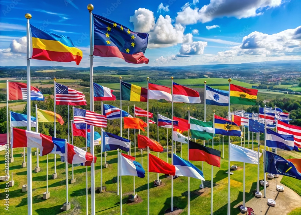 Collection of European Country Names with Flags and Symbols ...