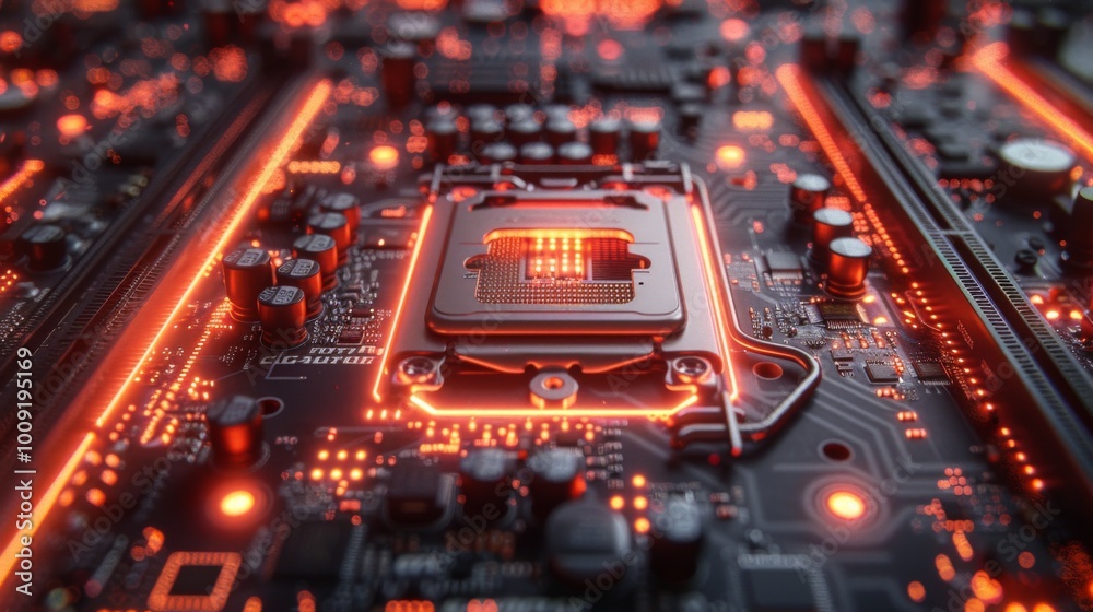 Produce a neon set of computer architecture symbols, including shining ...