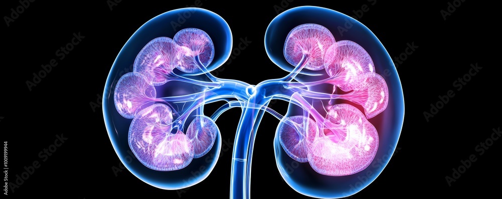 A 3D rendering of the kidney with its ureter, highlighting the process ...