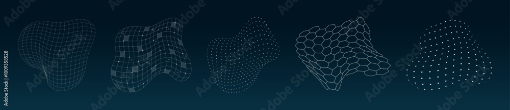 HUD futuristic 3D elements surface grid set. Digital UI flexible wire ...
