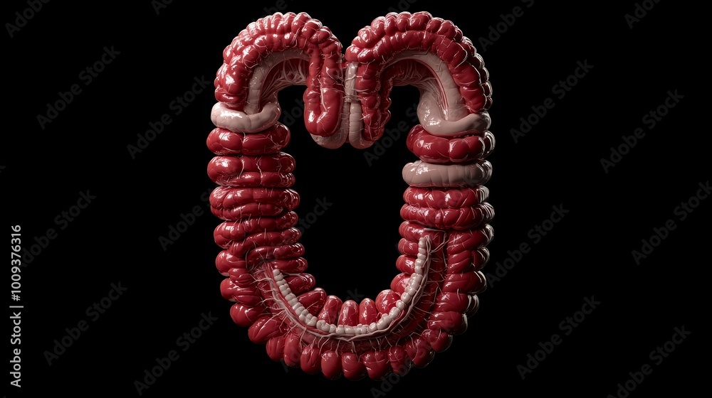 A 3D model of the entire digestive system, with the intestines ...