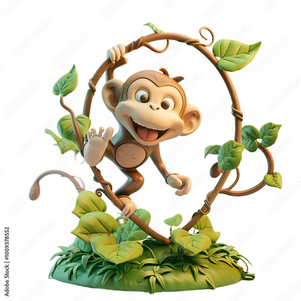 Playful Cartoon Monkey Hanging on Jungle Vine PNG Transparent ...