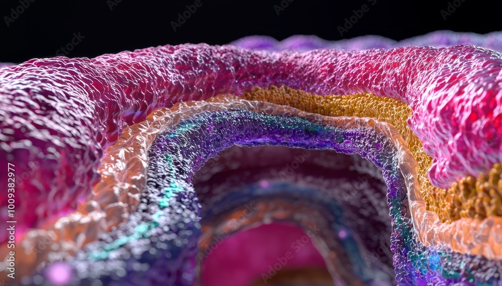 Ilustración de Stock A cross-sectional view of the large intestine in ...