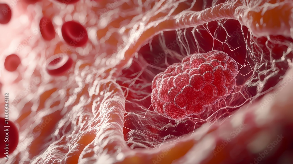 A detailed 3D cross-section of the human small intestine, showing the ...