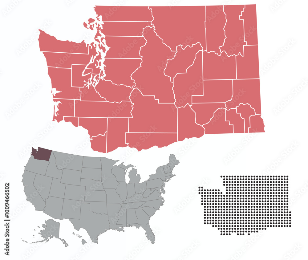 Map of Washington state in the colors of the Republican Party Stock ...