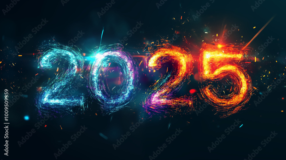 Sign neon 2025 for celebrate the New Year 2025 with black background ...
