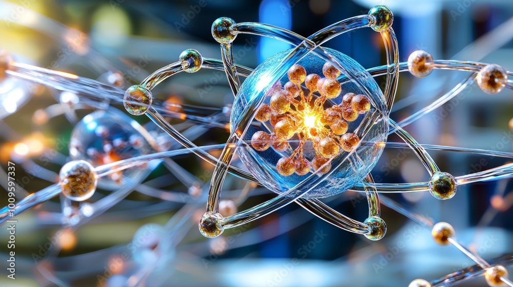 image depicts intricate representation of atomic structures, showcasing ...