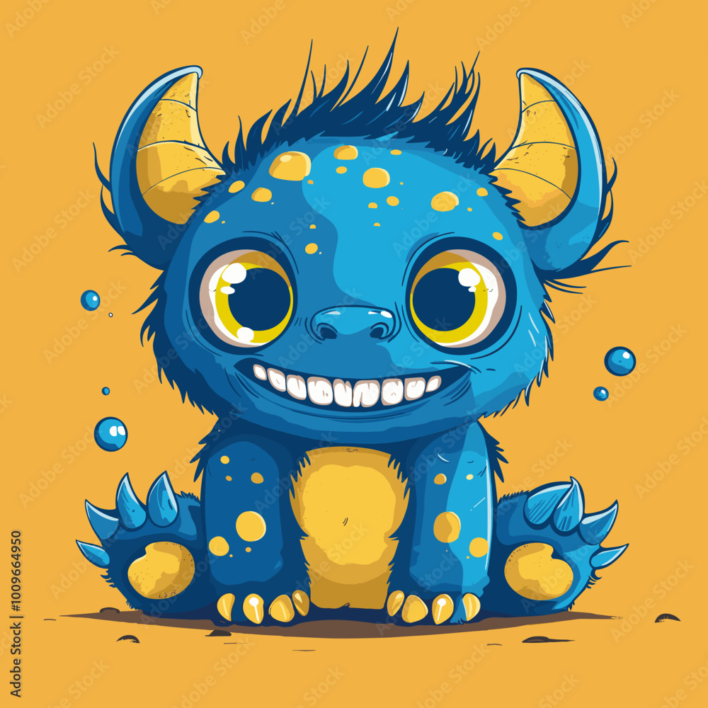 Cartoon Little Blue Monster Vector Illustration Stock Vector | Adobe Stock