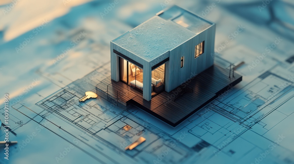 The close up conceptual image of a tiny architectural house 3d model ...