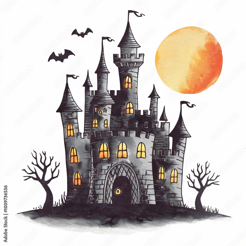 Haunted castle. Cartoon ink and marker illustration Stock Illustration ...