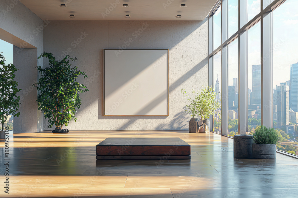 Contemporary conference room with whiteboard, wide window view, and ...