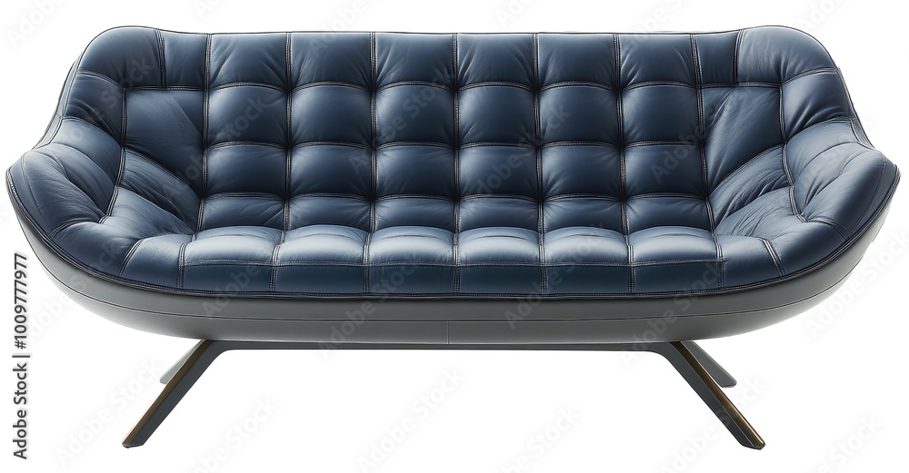 Blue soft sofa coach on transparent cutout background, PNG file. Mockup ...