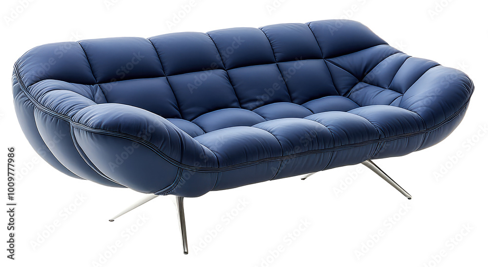 Blue soft sofa coach on transparent cutout background, PNG file. Mockup ...