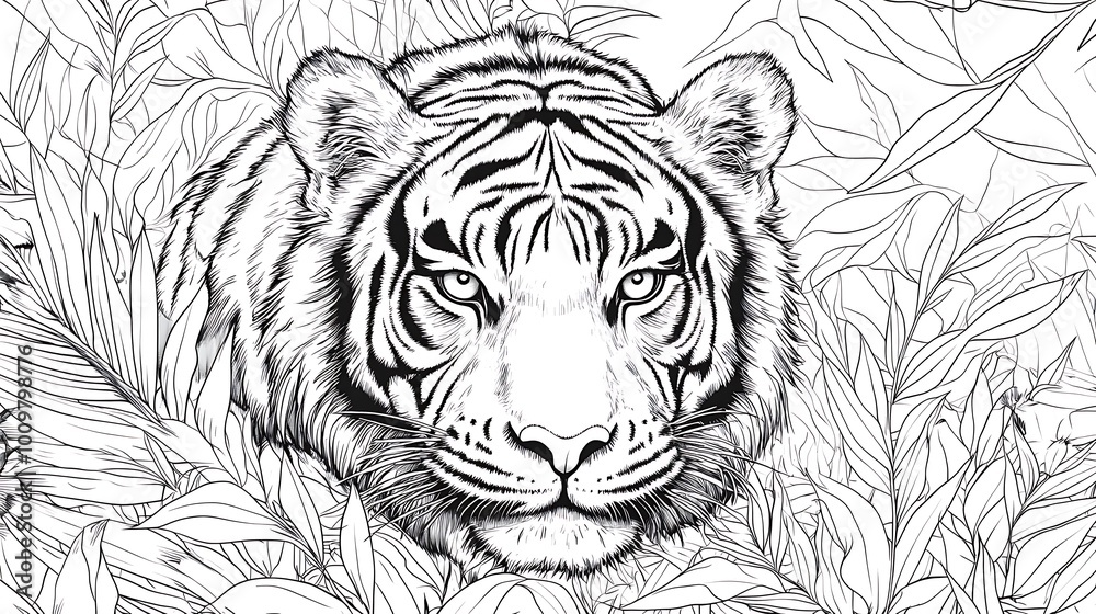Printable jungle tiger animal coloring page for children image Stock ...