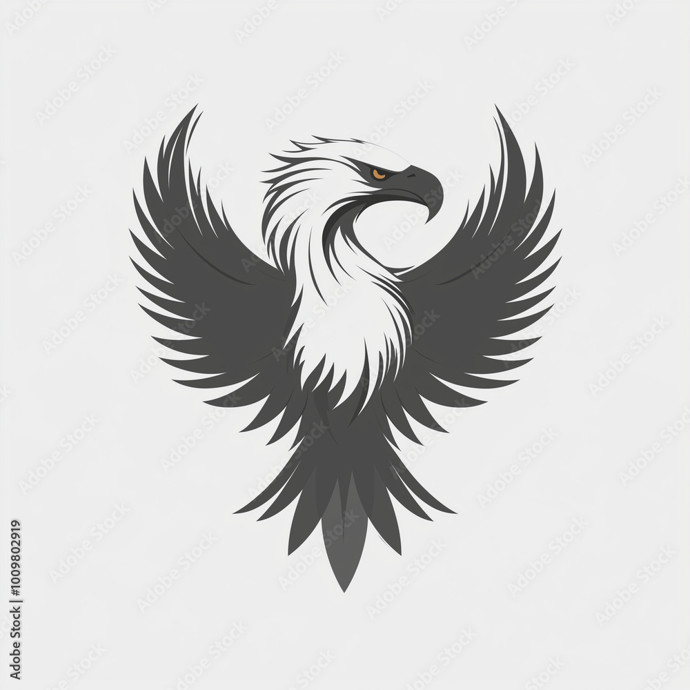 Stylized Black Vulture Logo with Spread Wings Symbolizing Vigilance and ...
