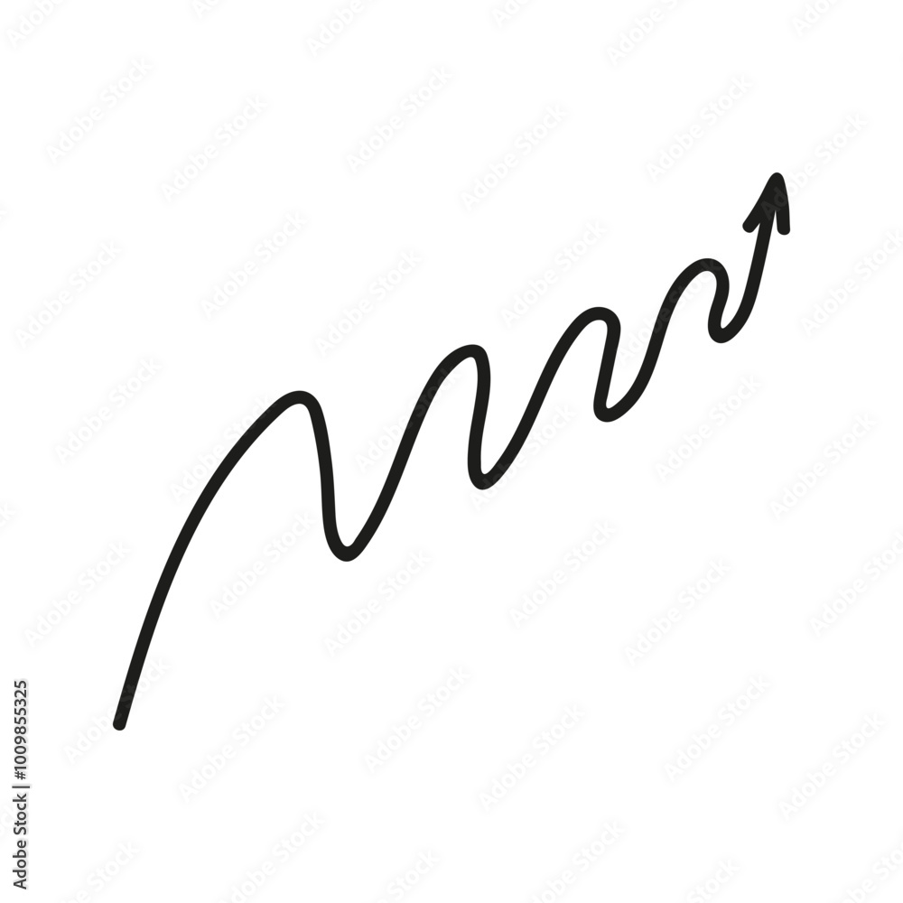 Twisted line arrow doodle. Hand drawn element for navigation and ...