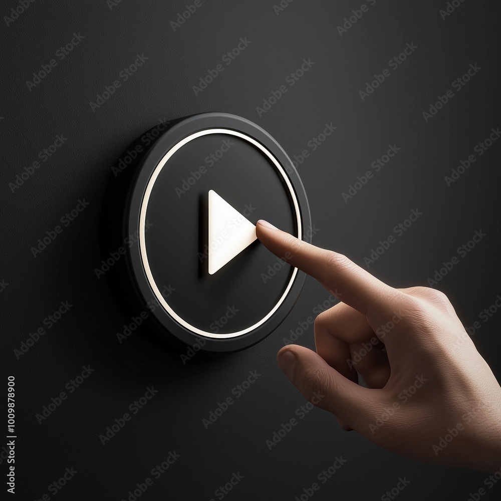 Hand press play button sign to start or initiate projects as con. Stock ...
