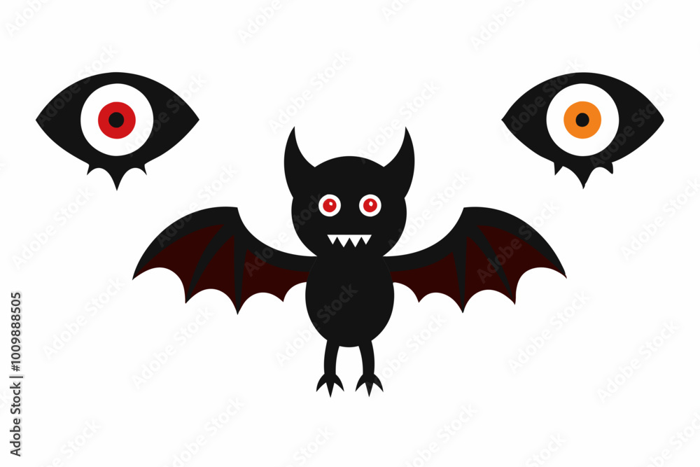 Cartoon flying evil monsters with bat wings and one human eye ...