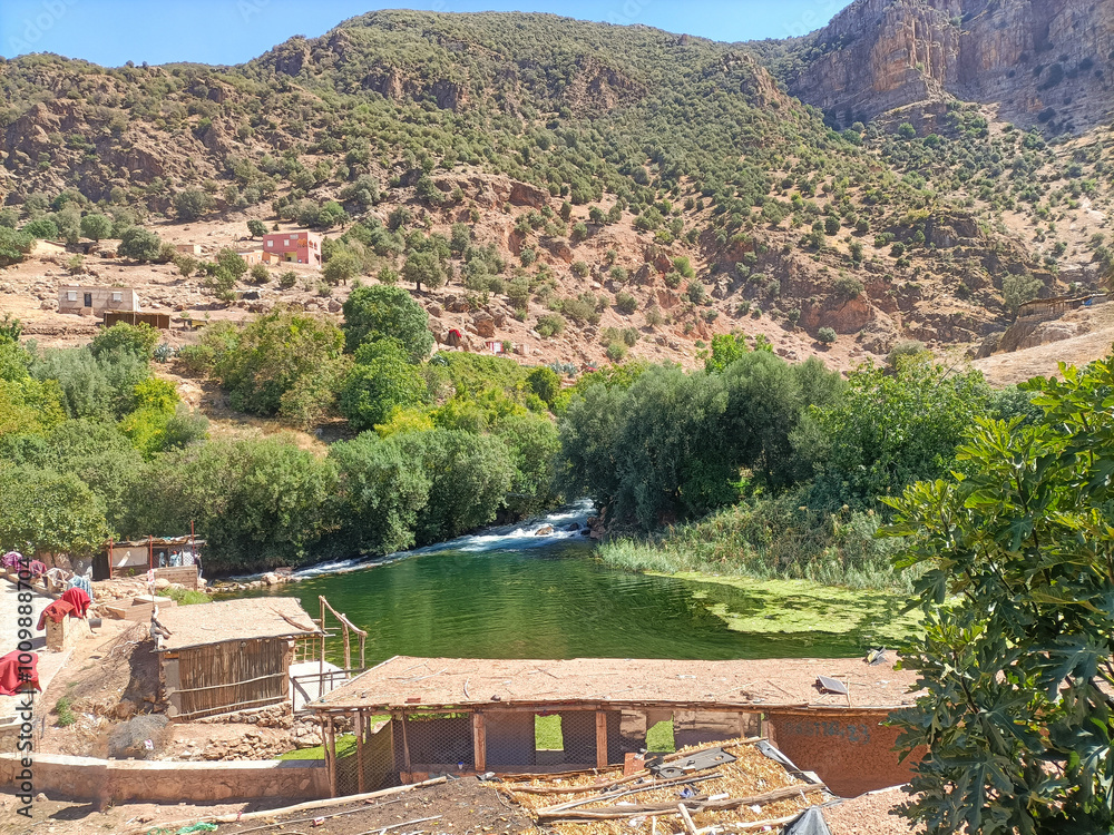 The Oum Rabia river, flowing through the Atlas Mountains in Morocco ...