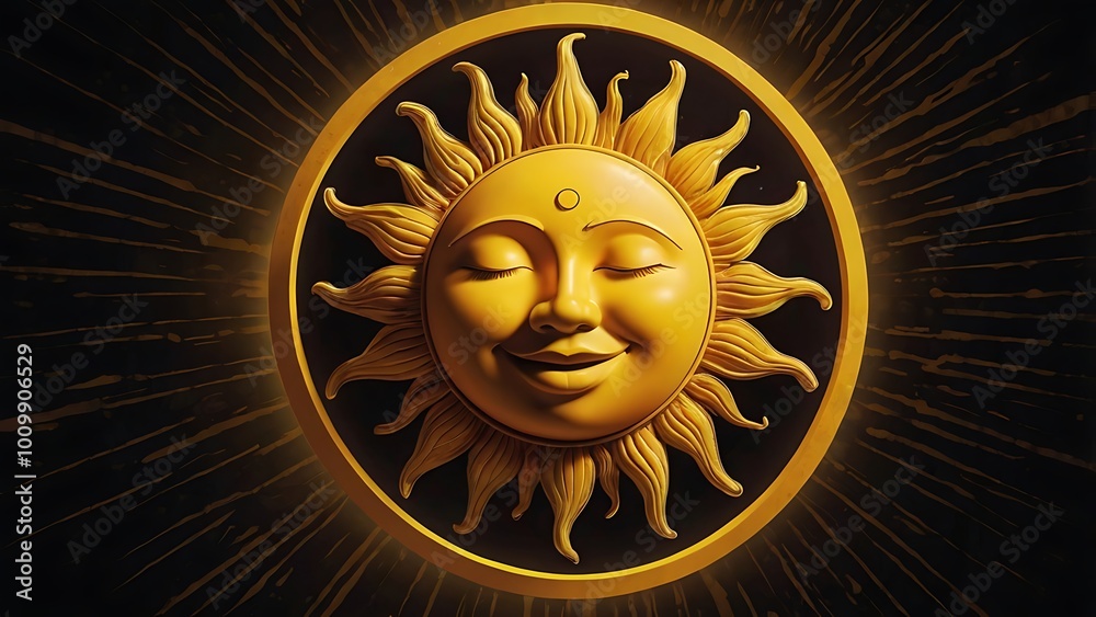 Digital illustration featuring a stylized sun with a human face at its ...