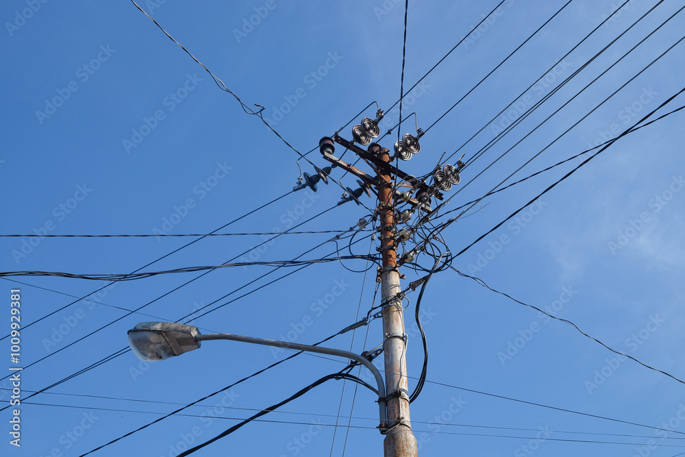 Electrical substations and street lighting.Electrical substation with ...