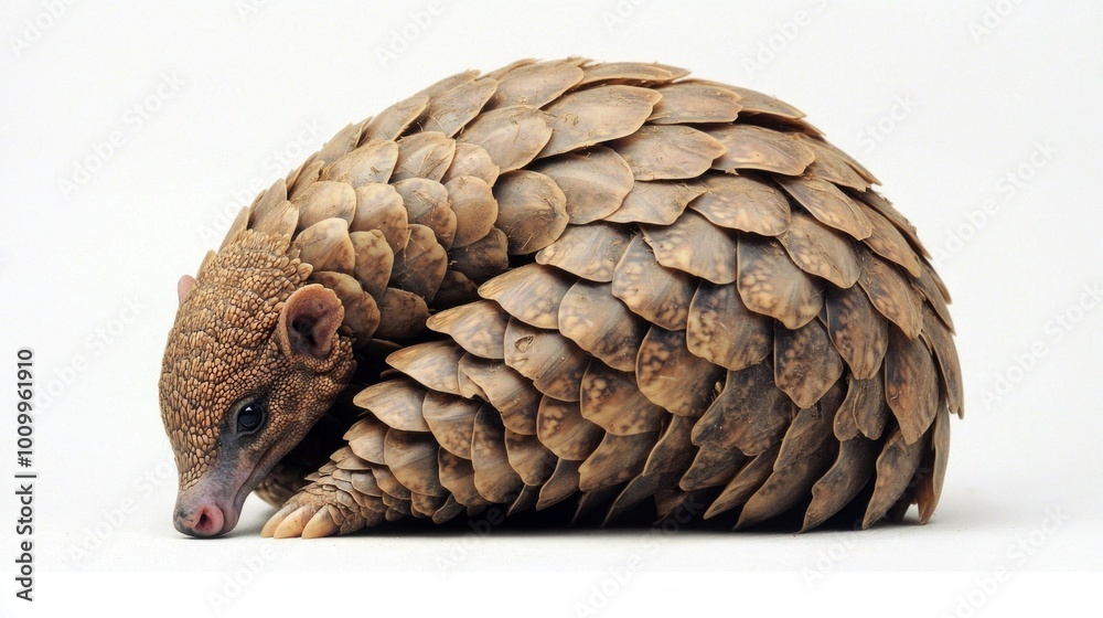 remarkable pangolin is curled tightly into a ball, revealing its ...