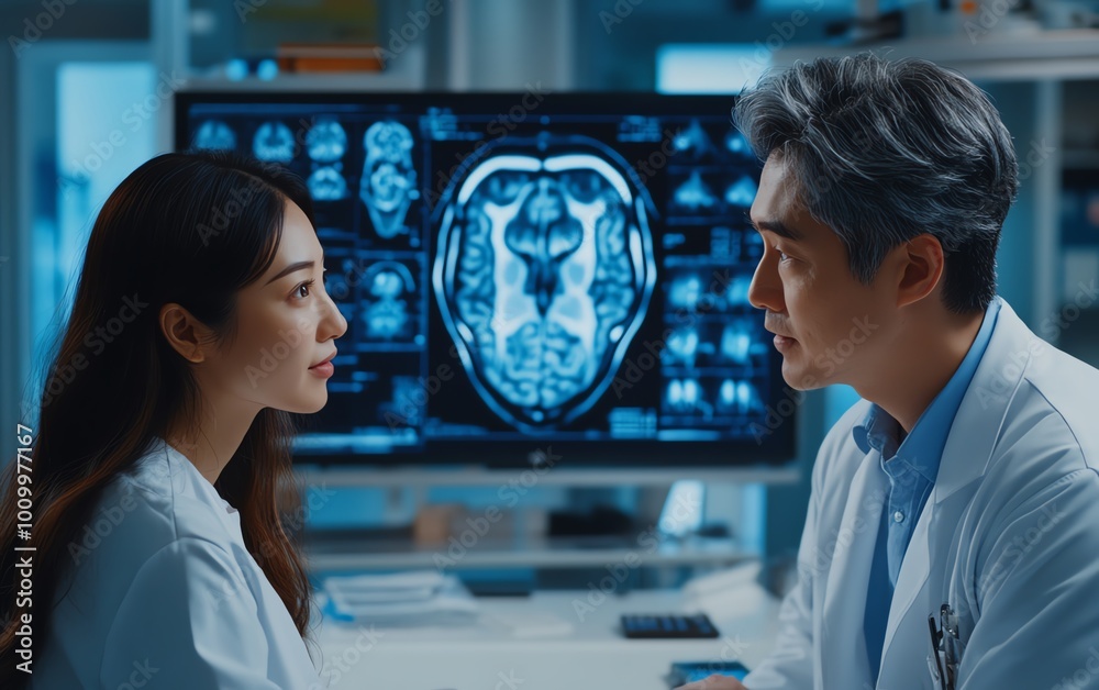 Neuroscience Lab Scene Female Asian Scientist and Male Caucasian ...