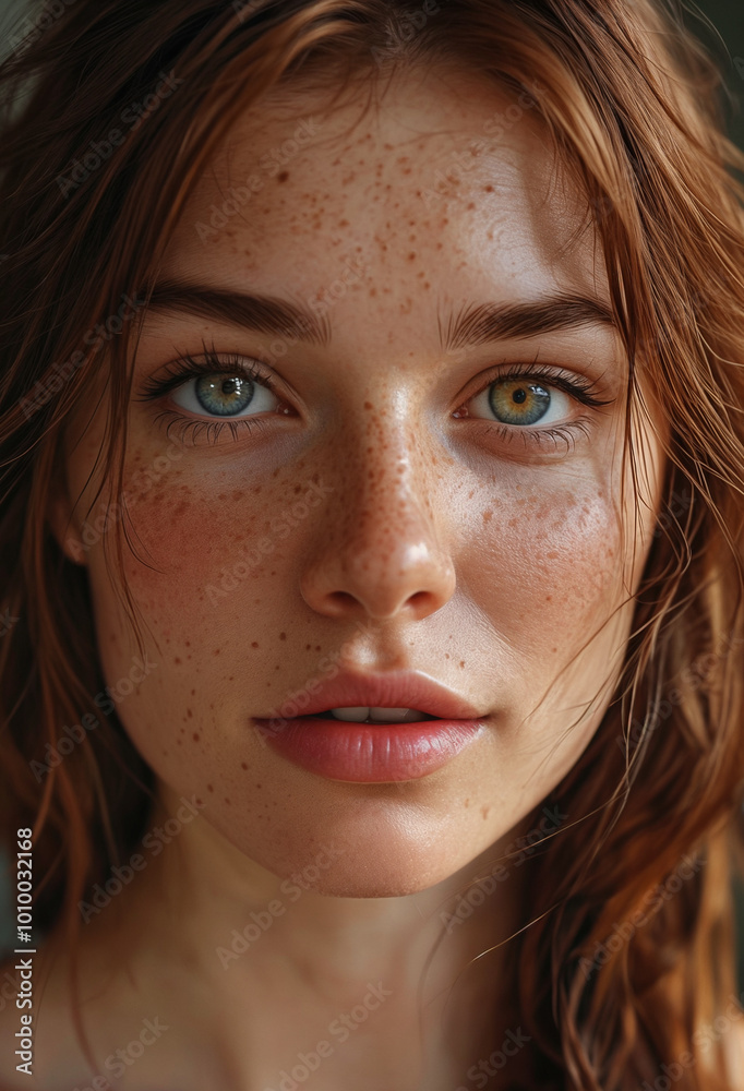 Sexy Young Girl Or Woman With Long Red Wavy Hair With Freckles On Well 9699