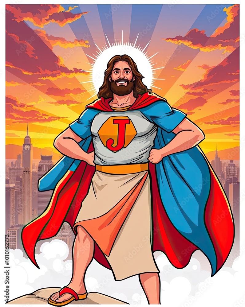 Cartoon illustration of super man king jesus christ superhero Stock ...