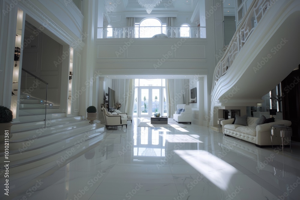 a high end photograph of the inside of an upscale mansion, interior ...