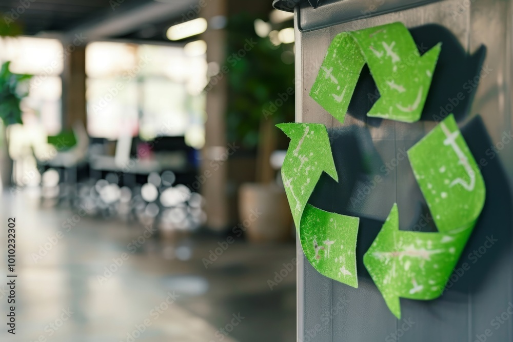 Green recycle symbol icon sign with professional environment background ...