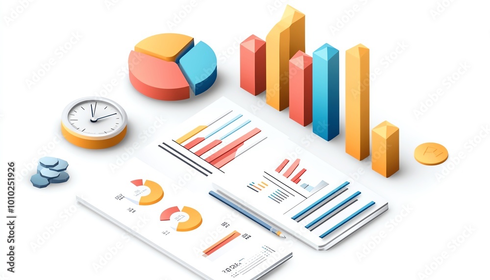Professional business presentation report, isometric view, white ...