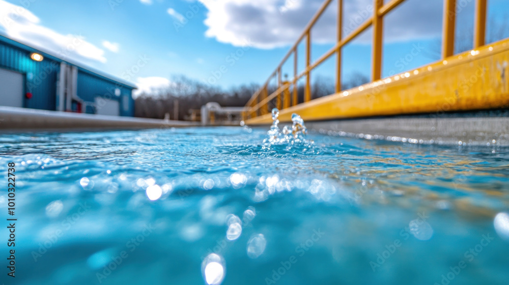 Wastewater treatment plant under inspection, with engineers reviewing ...