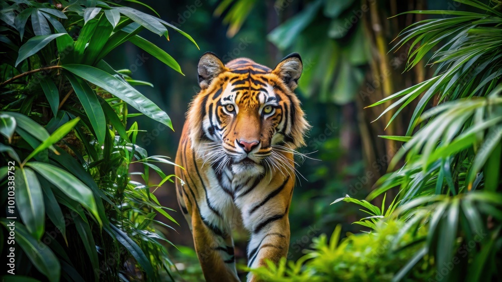 Asian Tiger hunting prey in lush jungle setting, Tiger, Asian, hunting ...
