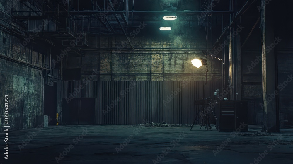 Film shooting location in an industrial setting, featuring professional ...