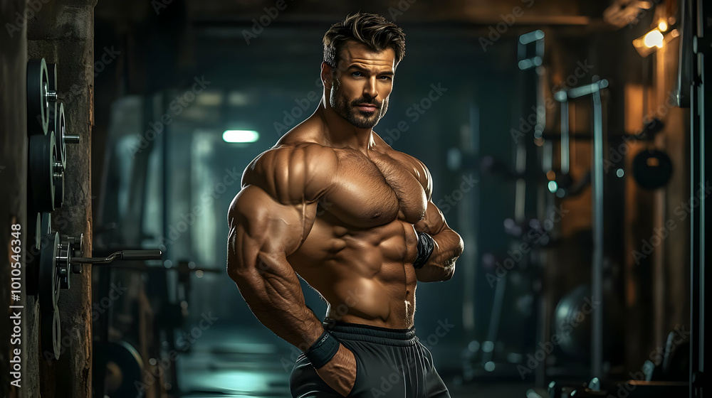 Bodybuilder Posing in the Gym, Strong Man Flexing Muscles, Athletic ...