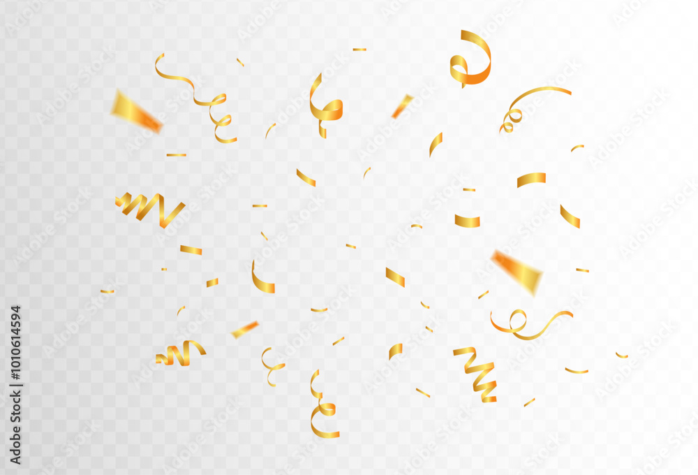 Confetti explosion on transparent background. Pieces of shiny gold ...