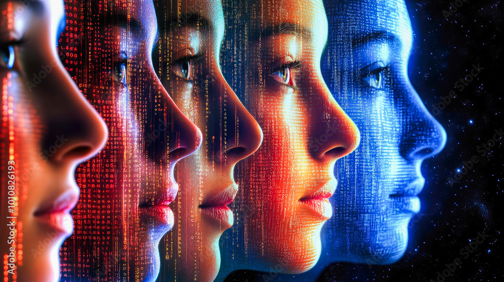 Multiple profiles show a transition of color and digital patterns ...