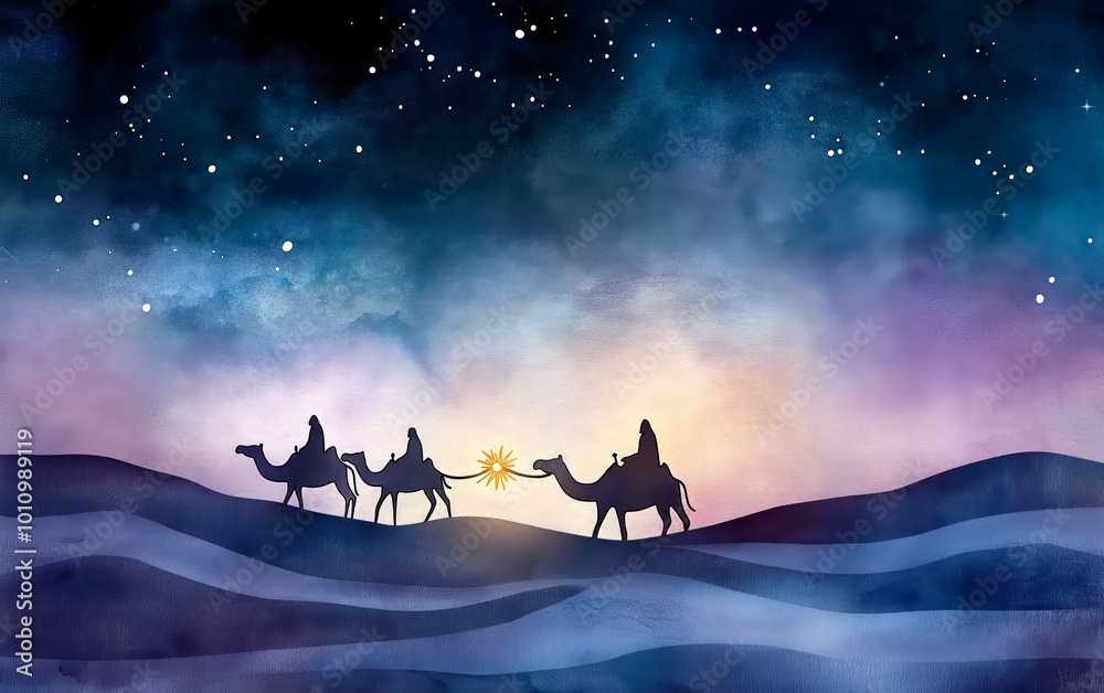 Watercolor illustration of the three wise men for Christmas. Epiphany ...