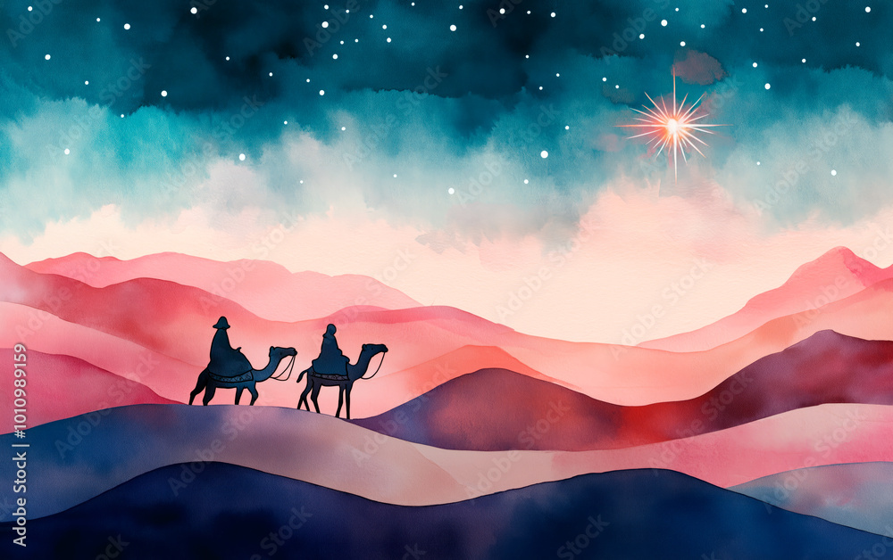 Watercolor illustration of the three wise men for Christmas. Epiphany ...