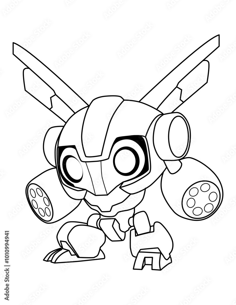 Cute little robot with guns instead of hands. Coloring page for kids ...