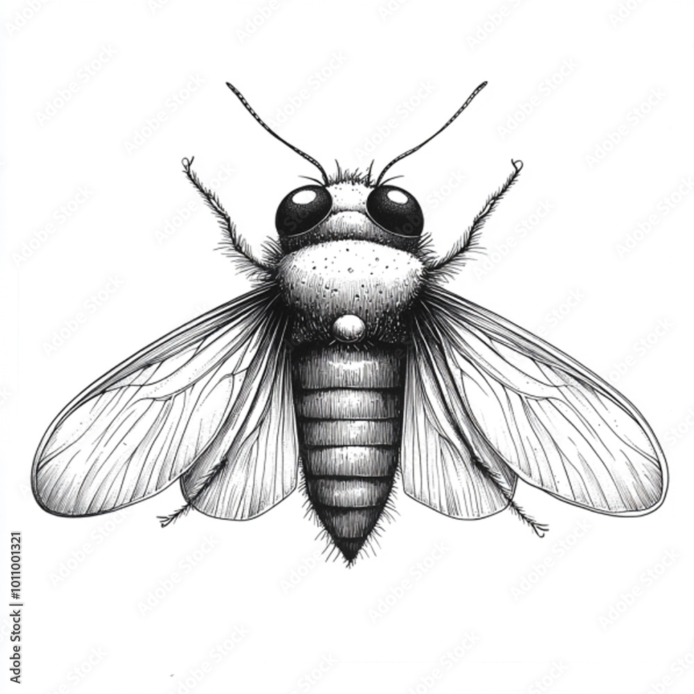 drawn illustration cute doodle fly with big eyes, style clip art and ...