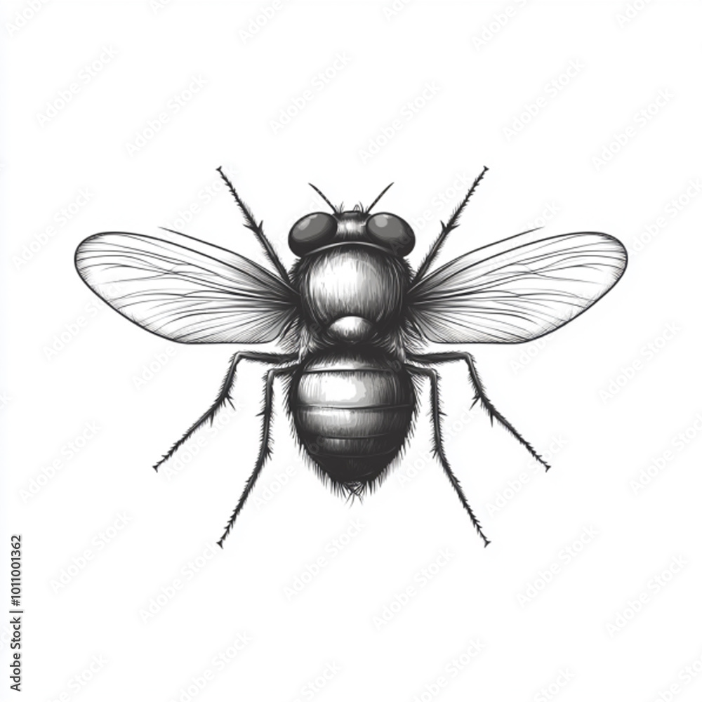drawn illustration cute doodle fly with big eyes, style clip art and ...